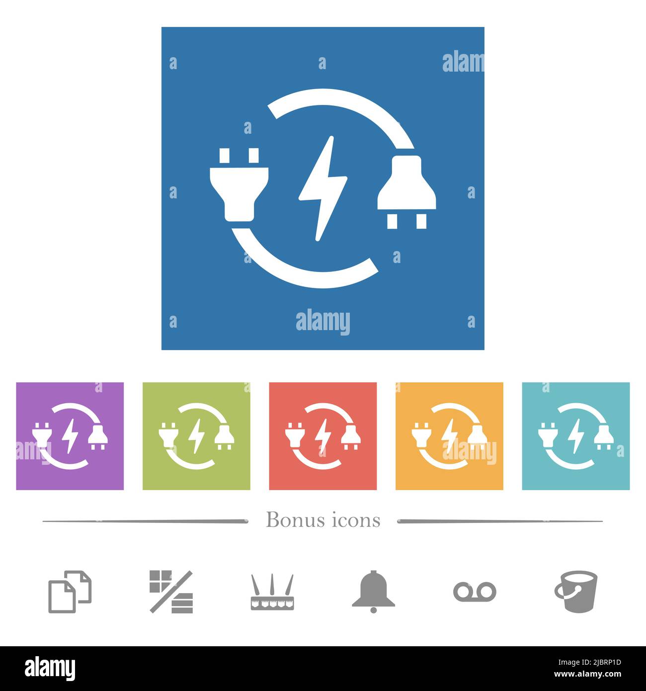 Electrical circuit with plug and cord flat white icons in square ...