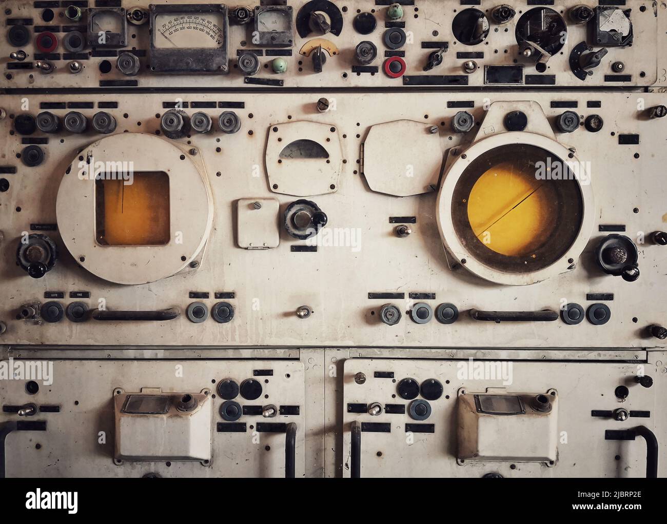 Vintage switch control panel with many buttons in factory manufacturing ...