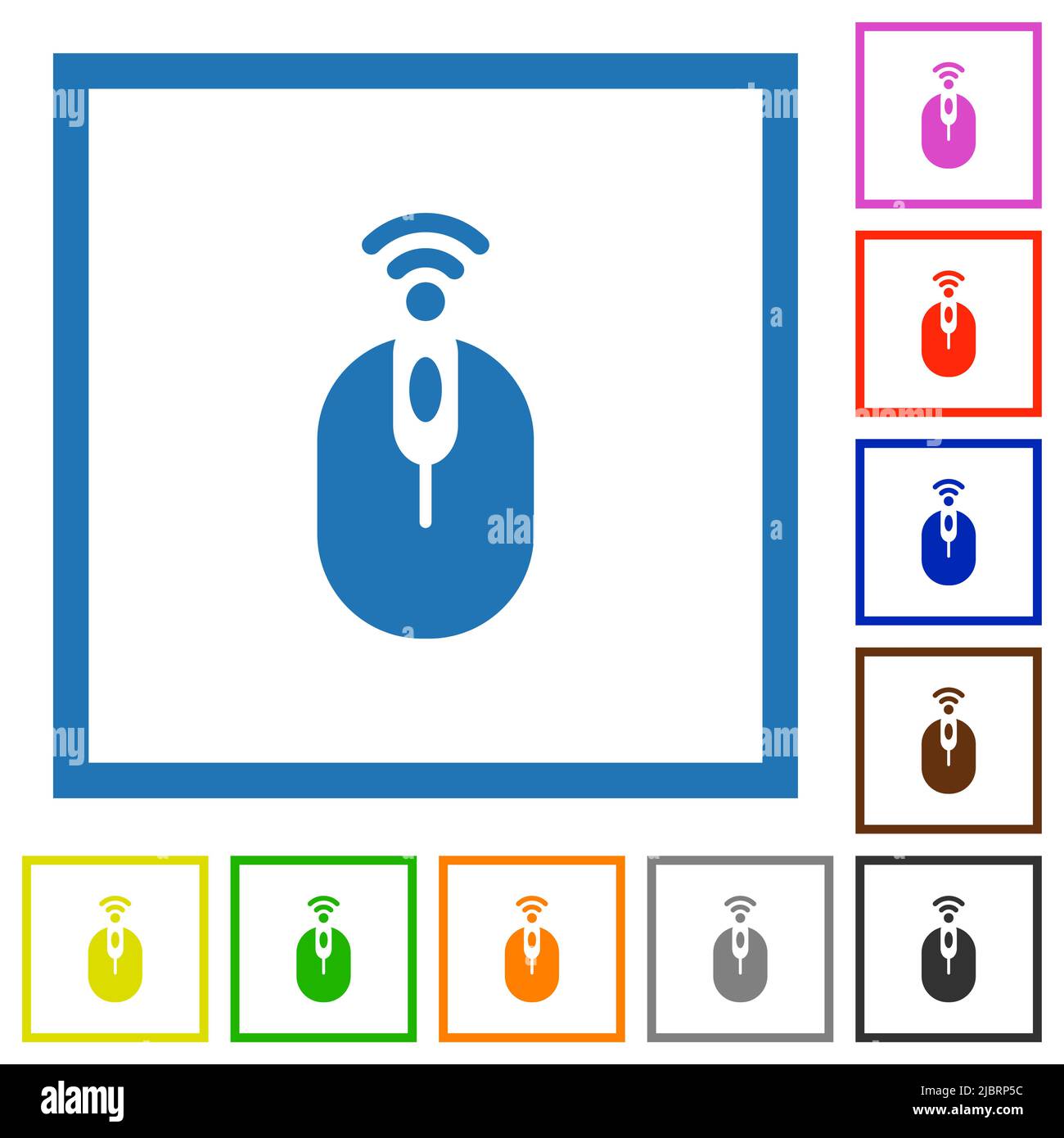Wireless computer mouse flat color icons in square frames on white ...