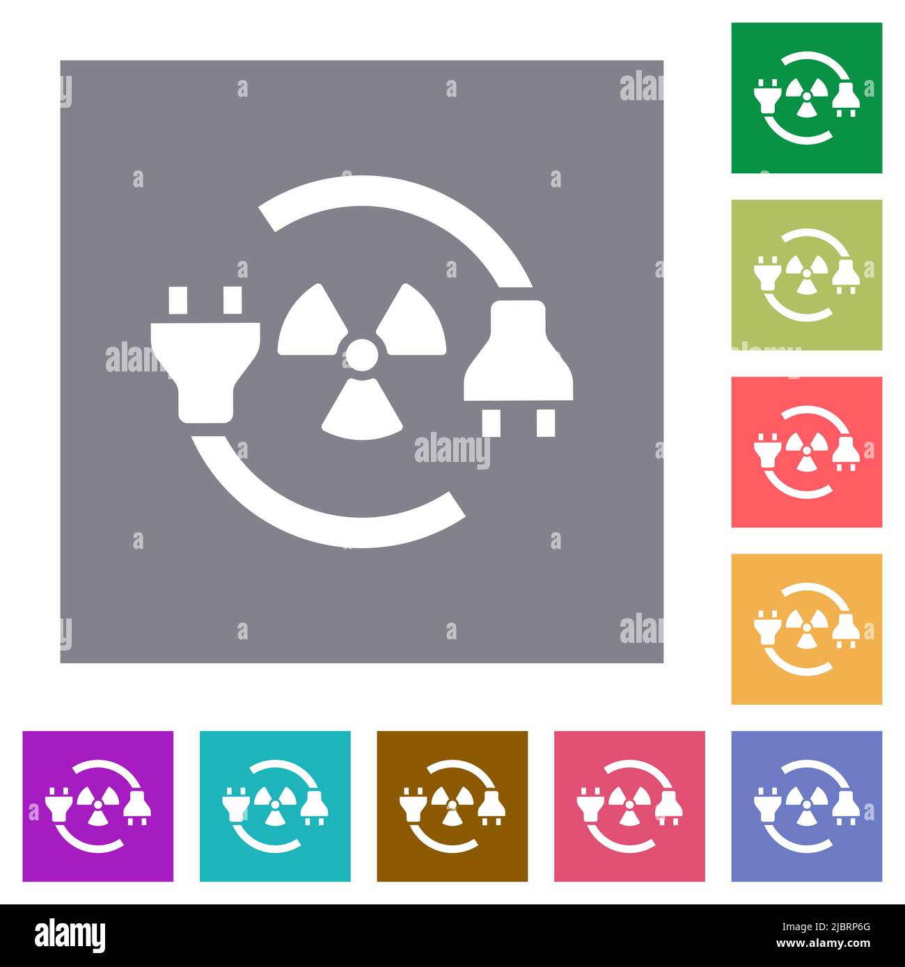 Nuclear energy flat icons on simple color square backgrounds Stock ...