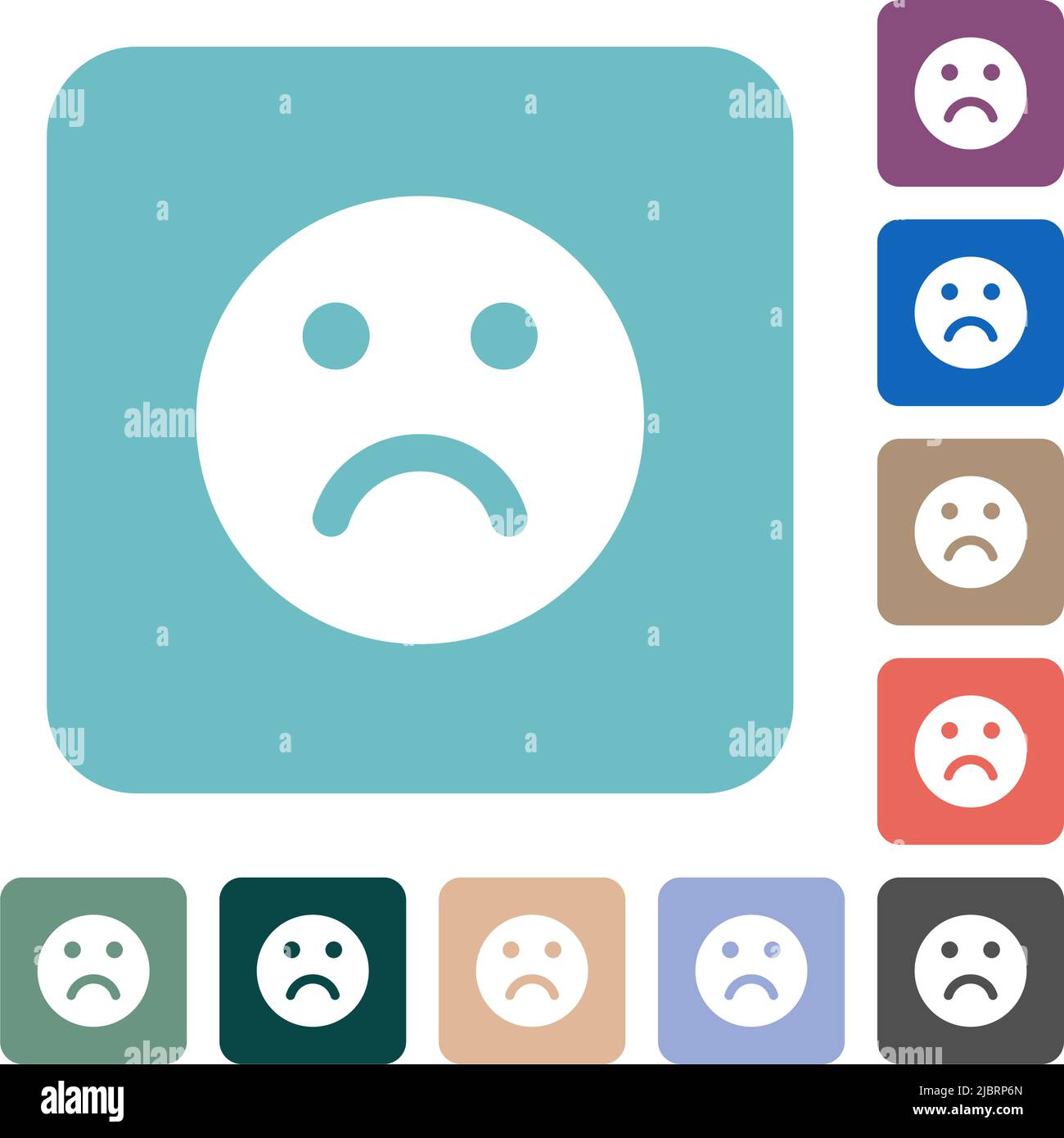 Sad emoticon solid white flat icons on color rounded square backgrounds ...