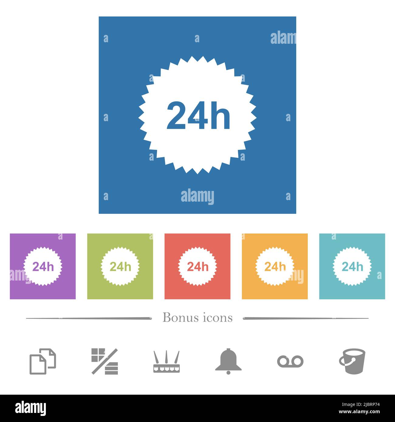 24h sticker flat white icons in square backgrounds. 6 bonus icons included Stock Vector Image ...