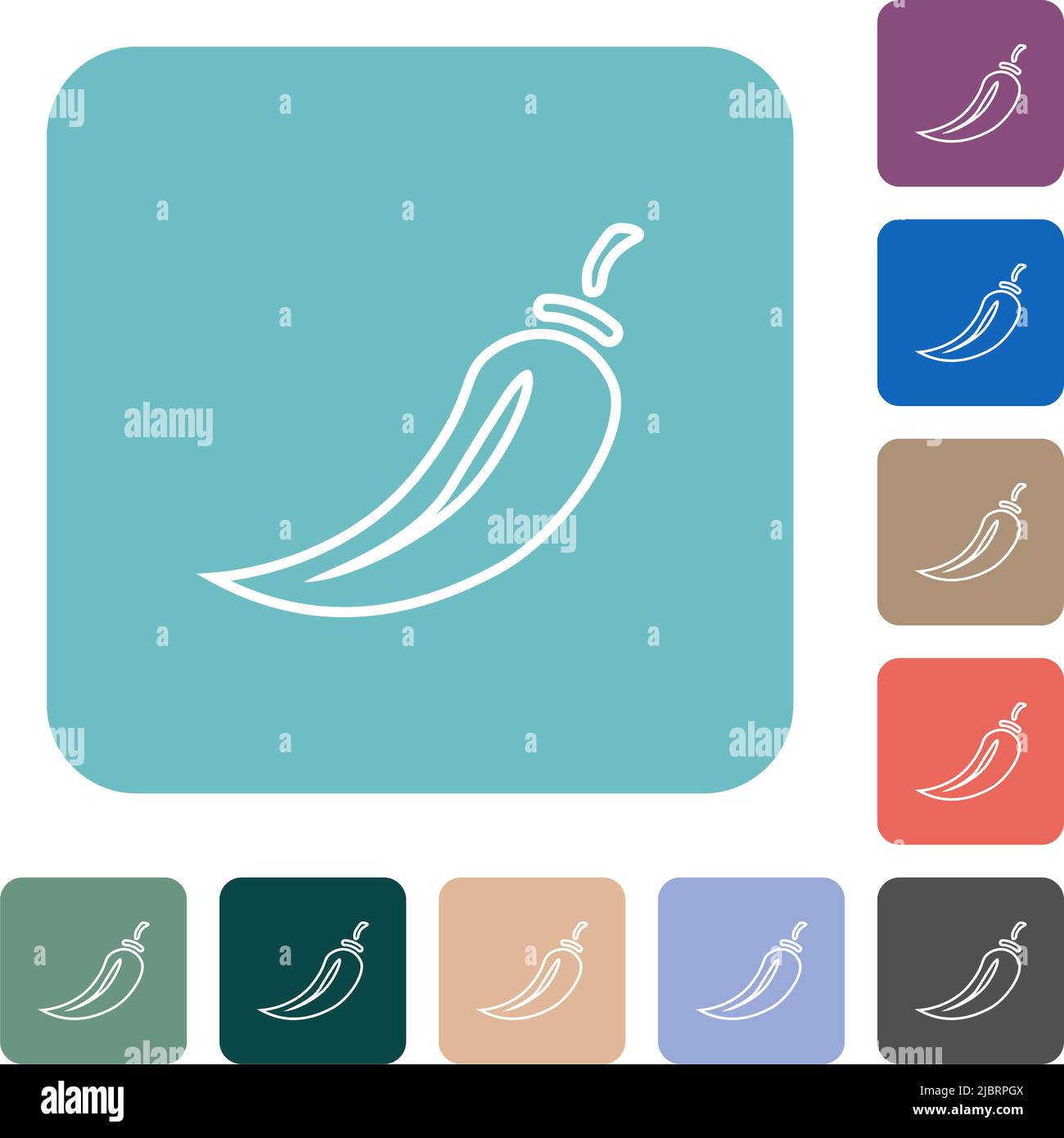 Chili pepper outline white flat icons on color rounded square backgrounds Stock Vector Image ...