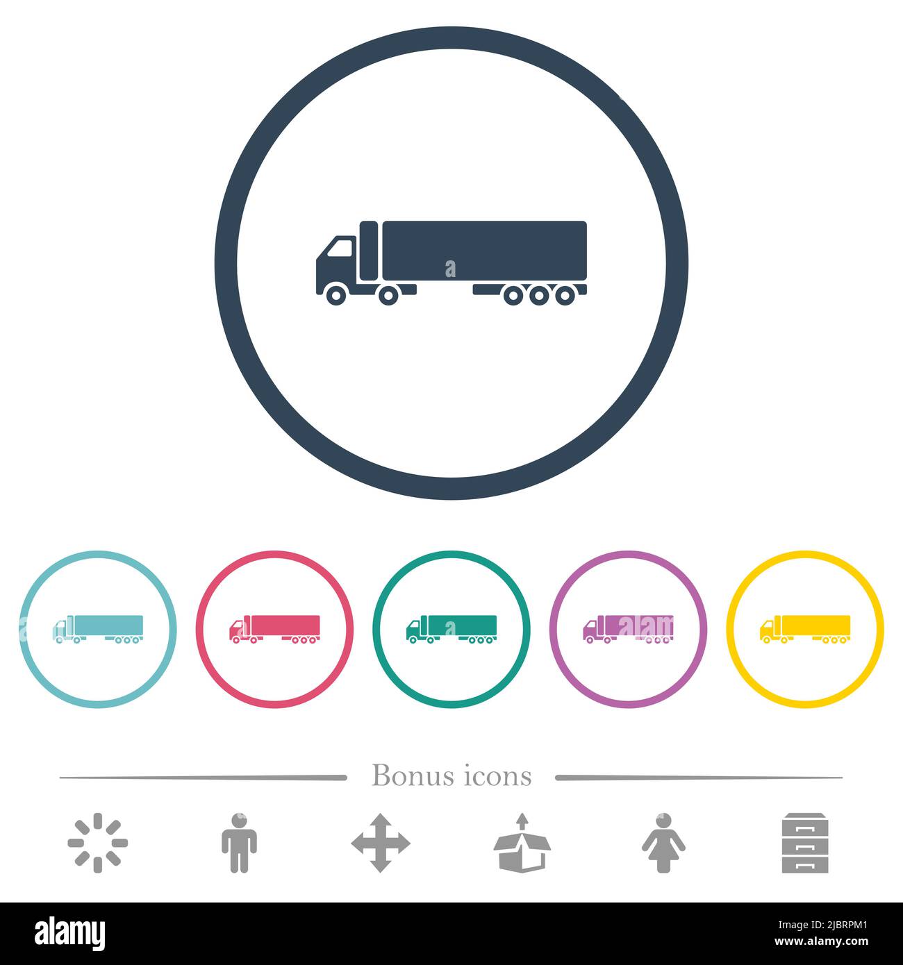 Camion side view flat color icons in round outlines. 6 bonus icons ...