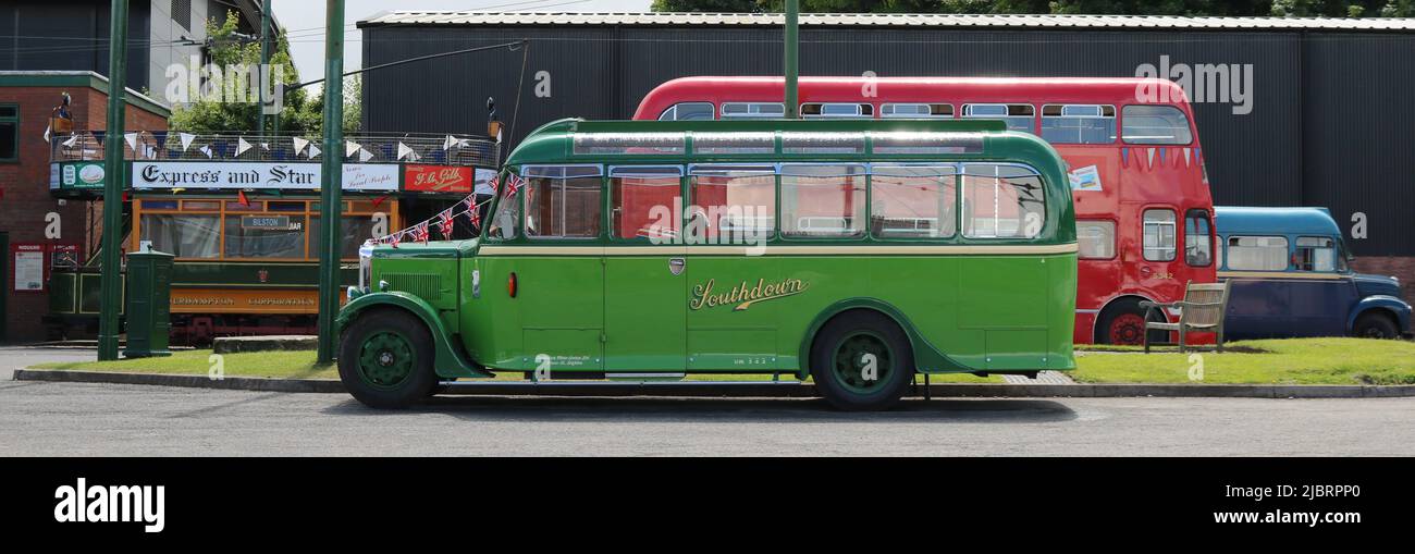 The Black Country Living Museum - Vintage buses and trams Stock Photo ...