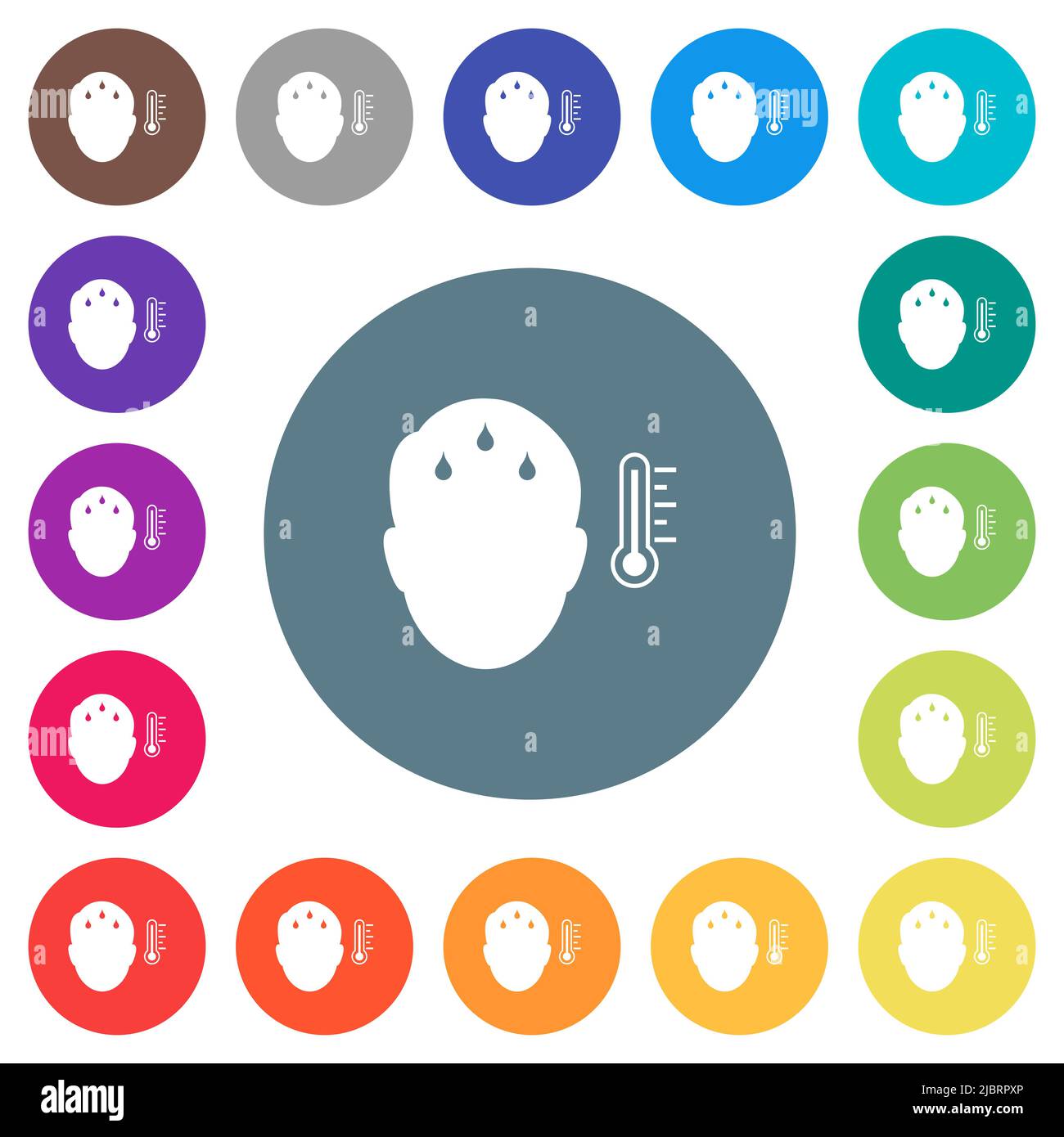 Feverish man solid flat white icons on round color backgrounds. 17 ...