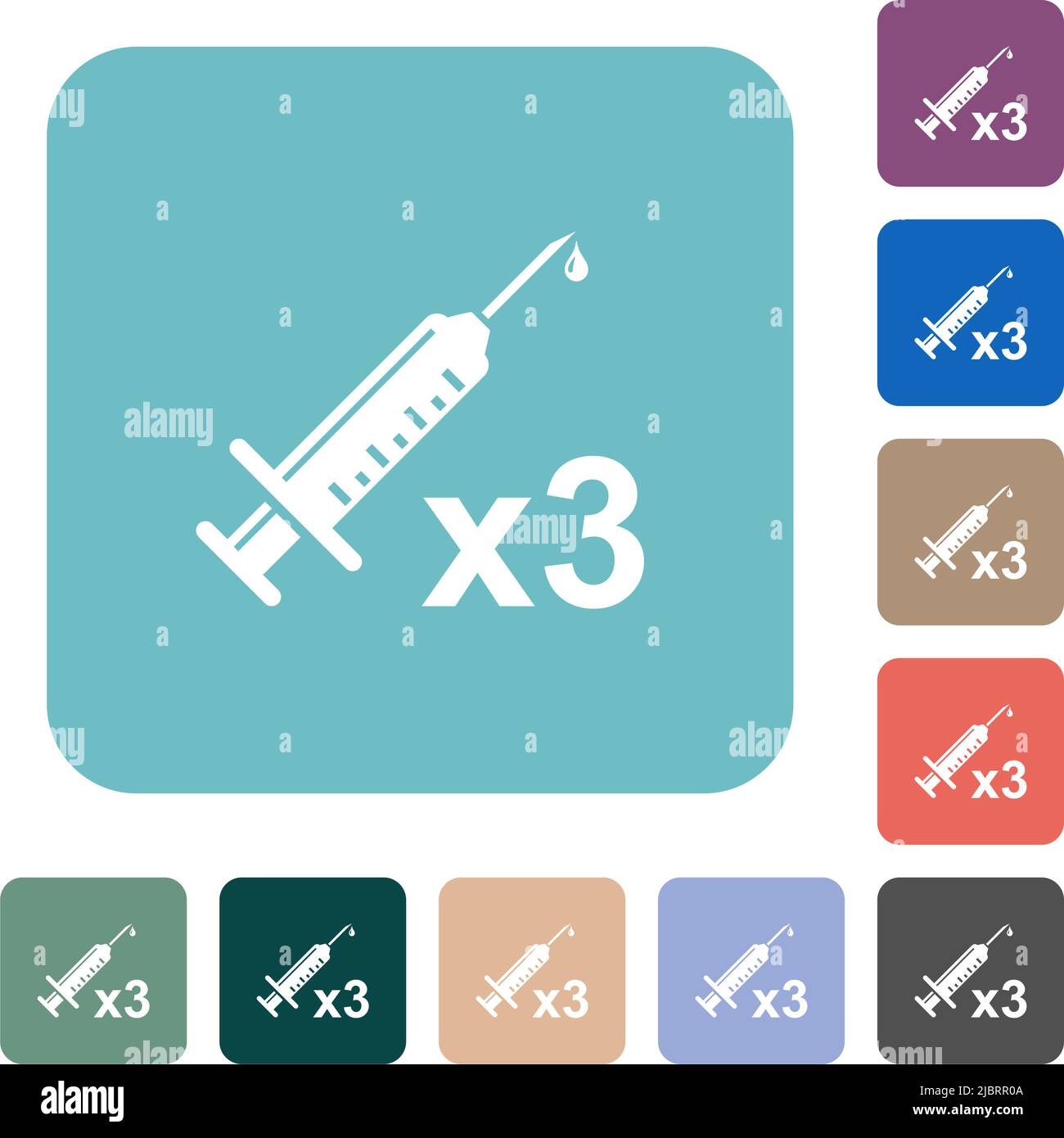 Third vaccine dose white flat icons on color rounded square backgrounds ...