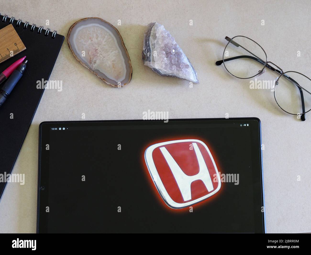 In this photo illustration Honda Motor Co., Ltd. logo seen displayed on ...