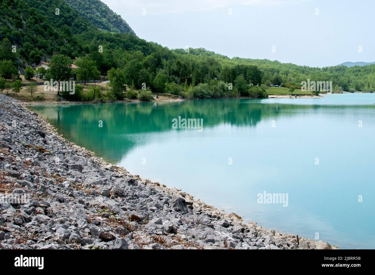 Lake of Castel San Vincenzo, an artificial turquoise lake that is part ...