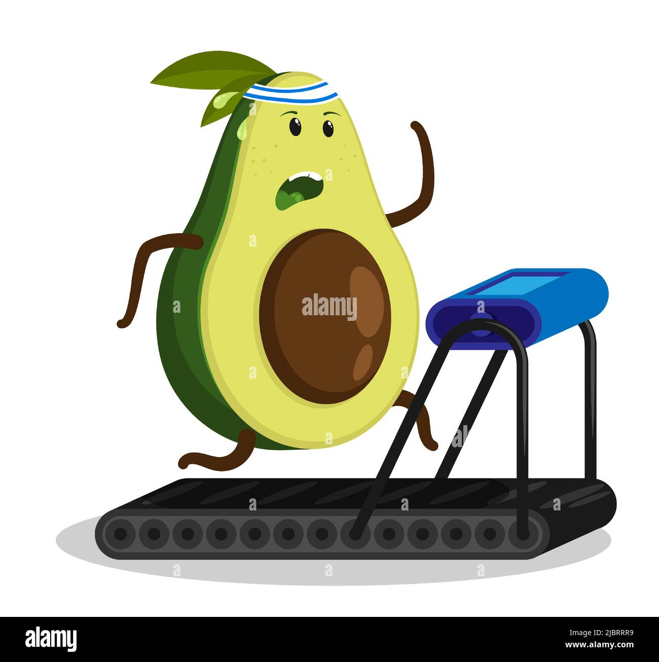 Sports fruit avocado runs on treadmill. Endurance training in gym ...