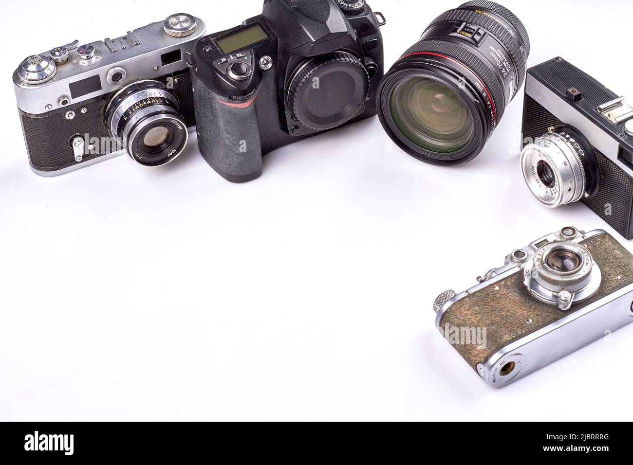 Old vintage retro photo cameras and copy space. Collection of cameras ...