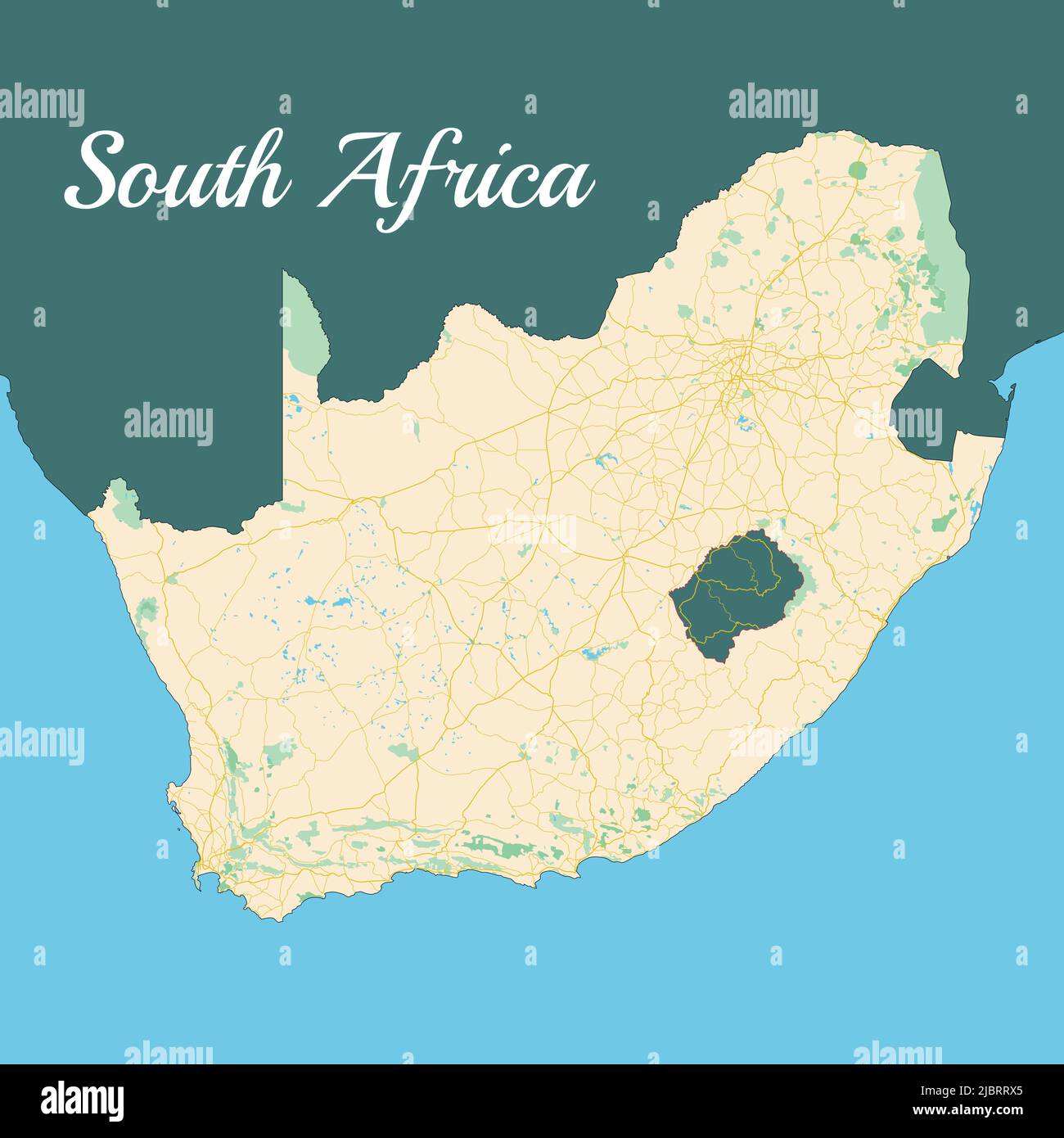 South Africa. A bird's-eye view background map, drawn with cartographic ...