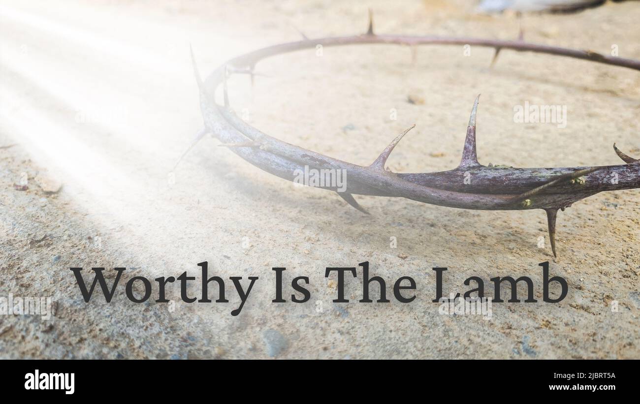 Worthy Is The Lamb text with shinning light on crown of thorns ...