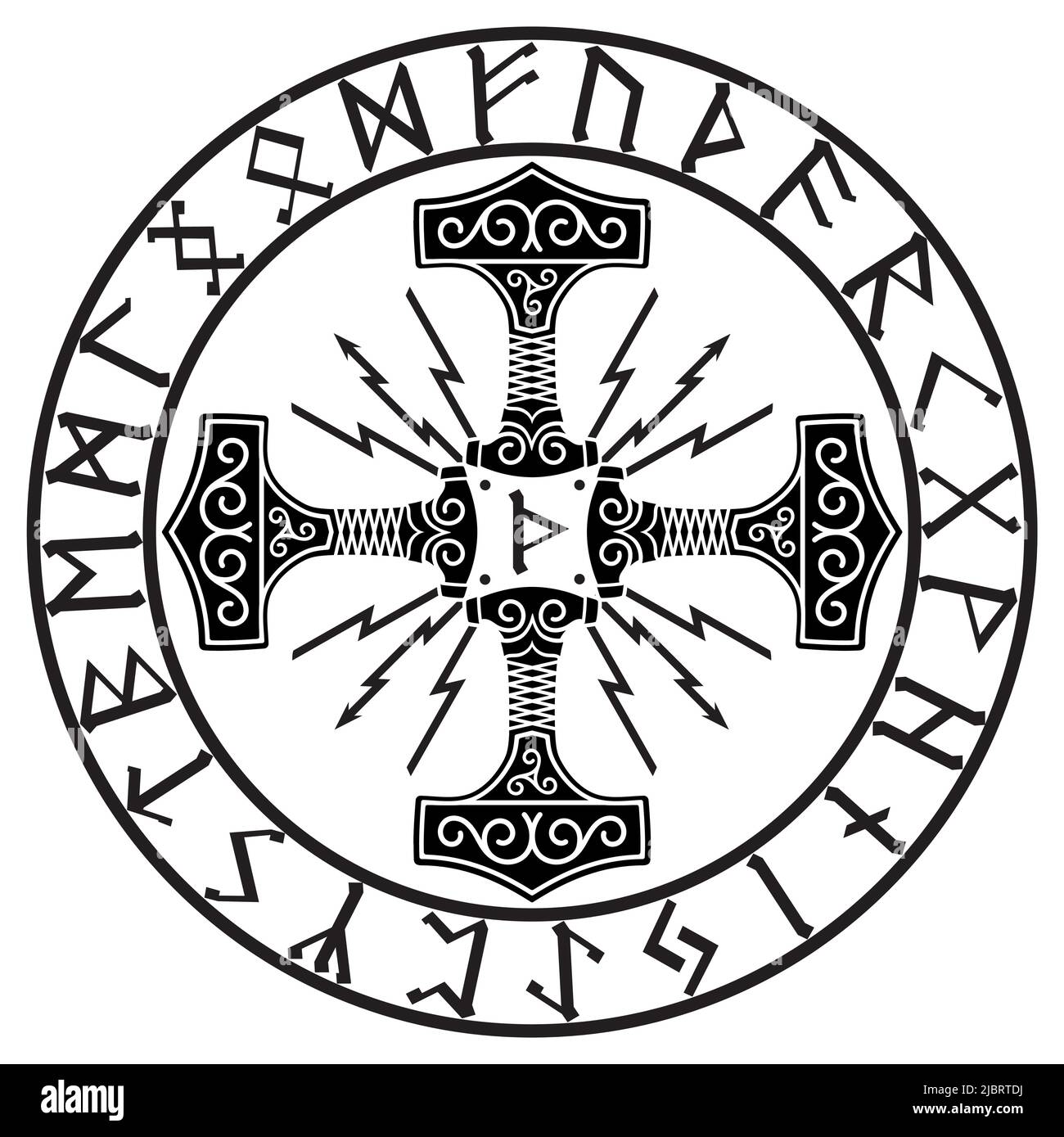 Thors hammer - Mjolnir and Norse runes Stock Vector Image & Art - Alamy