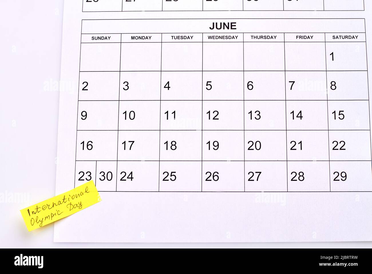 International olympic day. Calendar isolated on white background. June ...