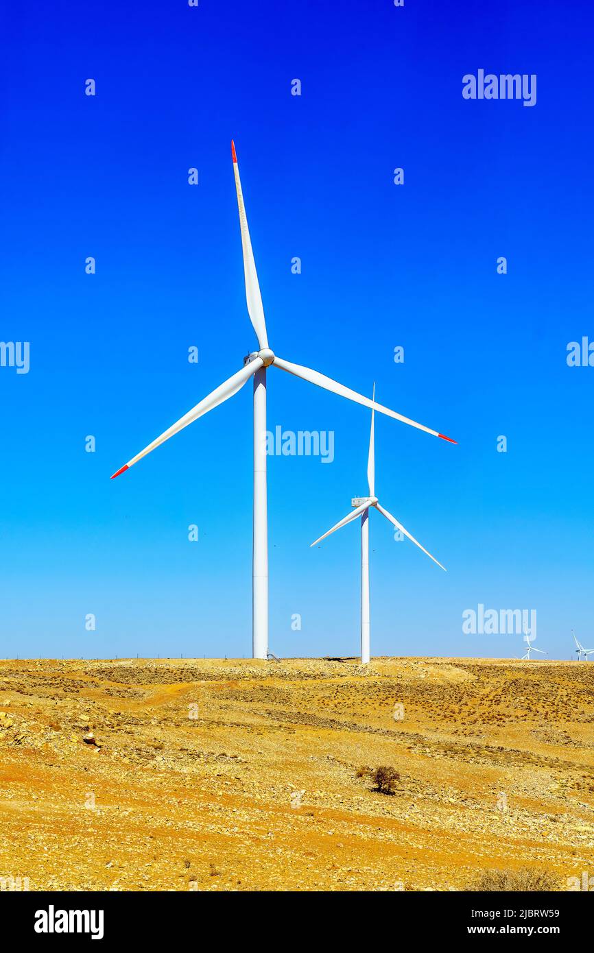 View of wind turbines along the King highway, in Southern Jordan Stock ...