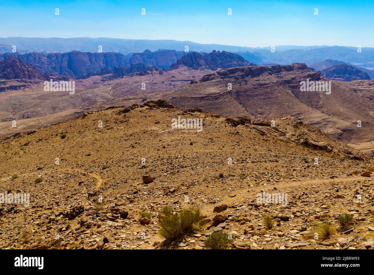 View of desert mountain landscape, near Petra, in Southern Jordan Stock ...