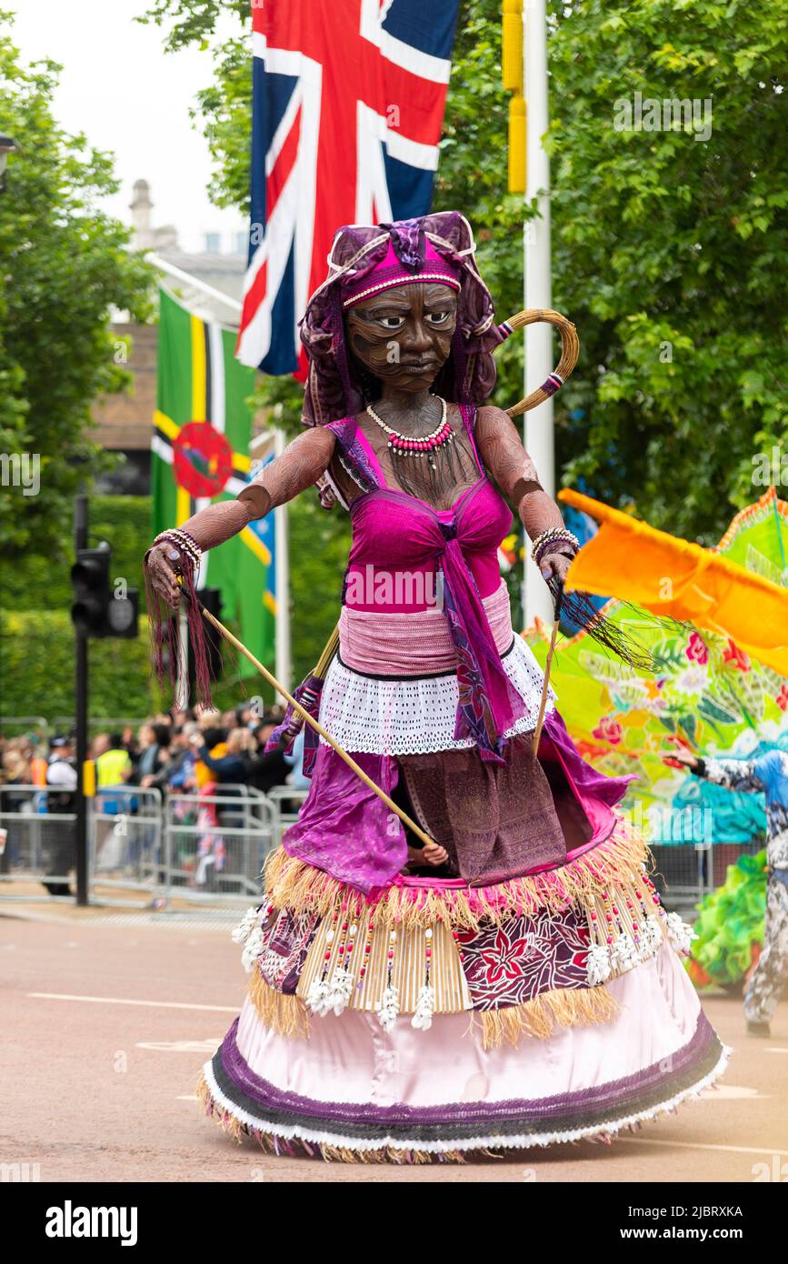 Large African female style puppet at the Queen's Platinum Jubilee ...