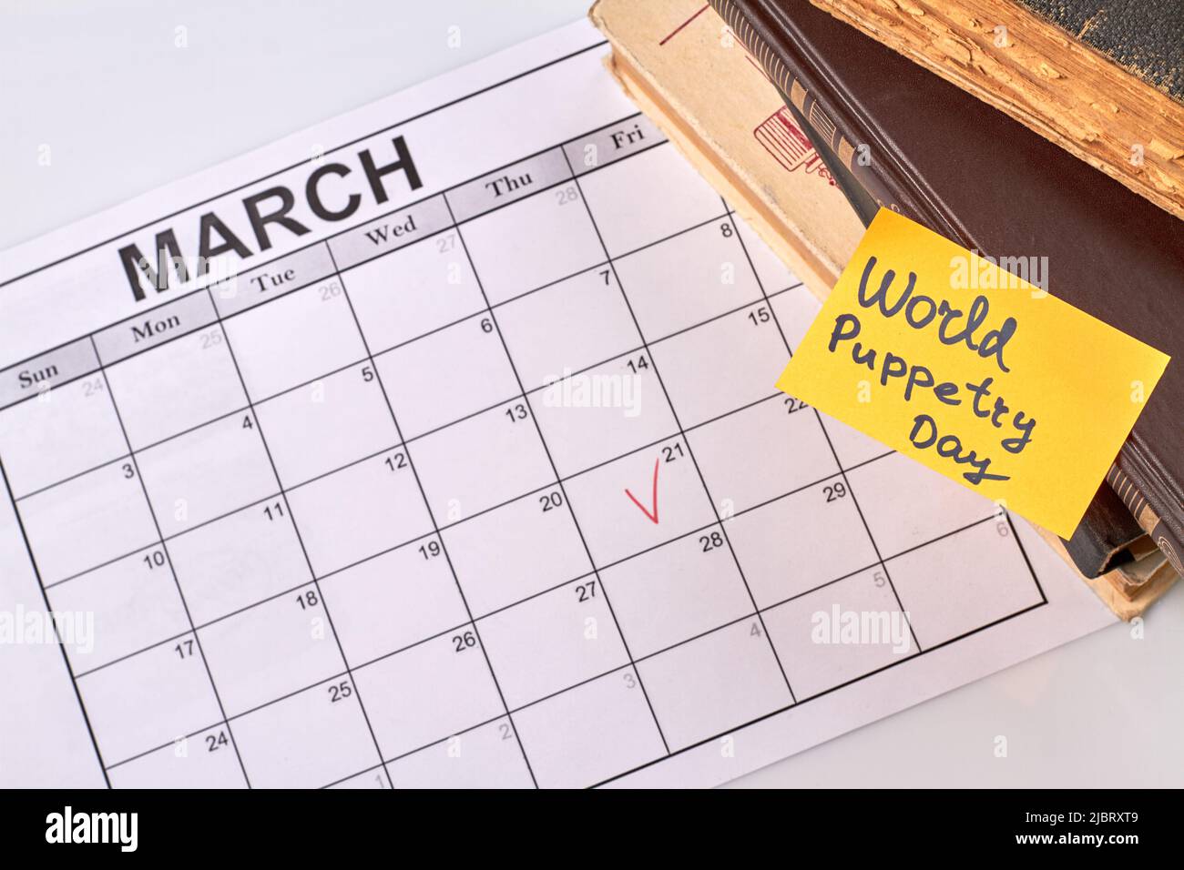 World puppetry day concept. 21 march ticked off in the calendar. Stack ...