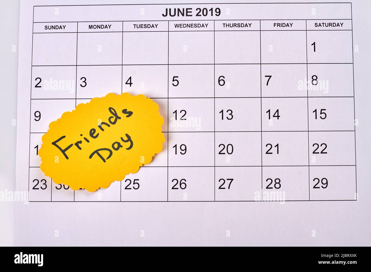 Friends day celebration concept. Month calendar on white background ...