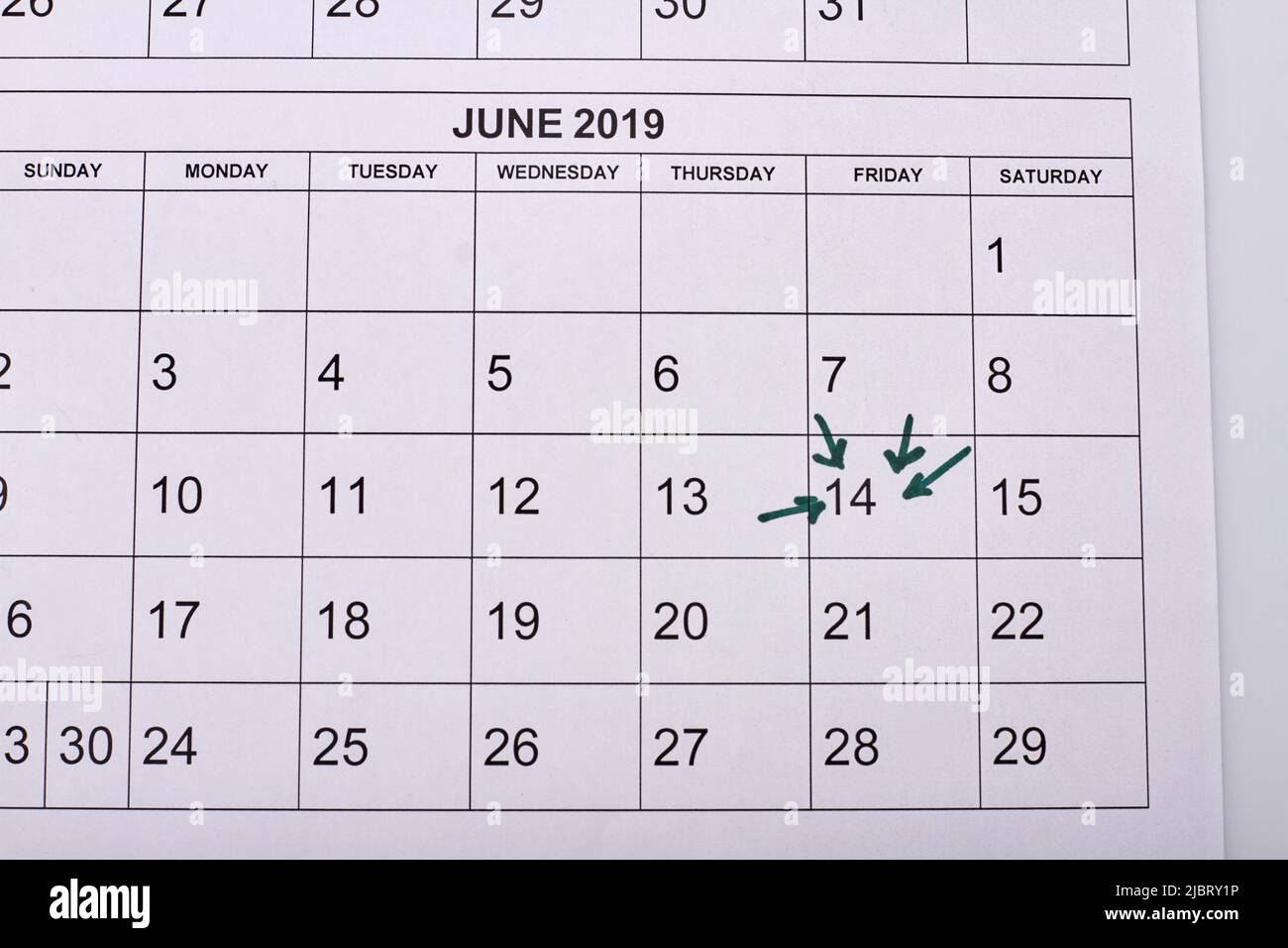 June 14 date marked in calendar. Top view flat lay. World blood donors ...