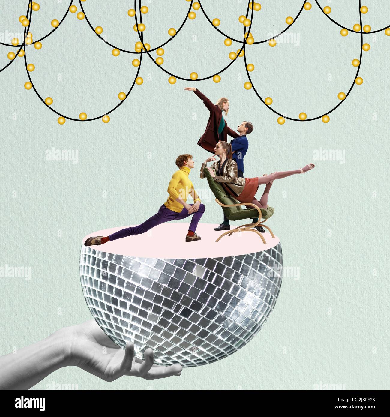 Contemporary art collage. Creative colorful design. Group of young ...
