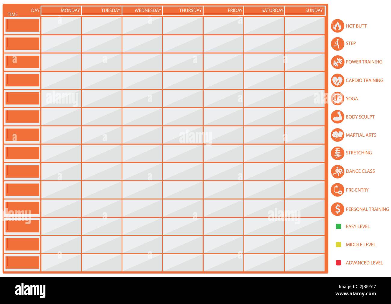 A table for scheduling in fitness and sports clubs with icons for ...