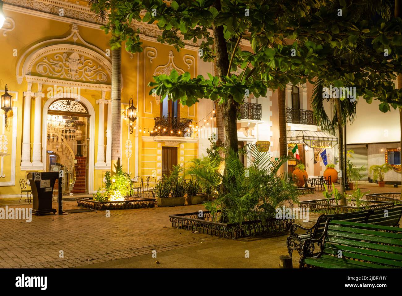 Mexico, Yucatan state, Merida capital of Yucatan state, night street ...