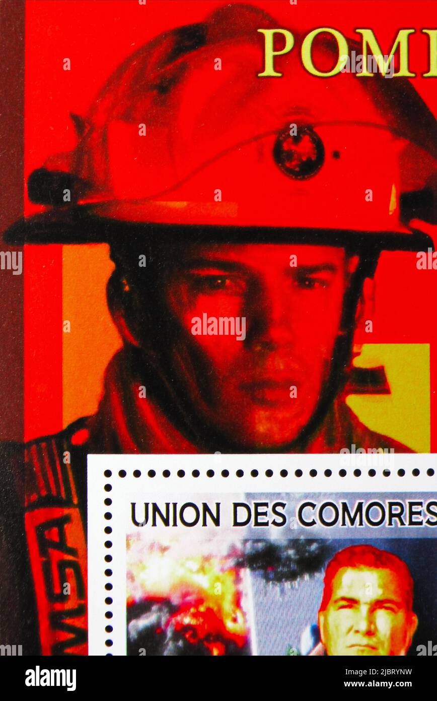 MOSCOW, RUSSIA - MAY 20, 2022: Postage stamp printed in Comoros shows ...