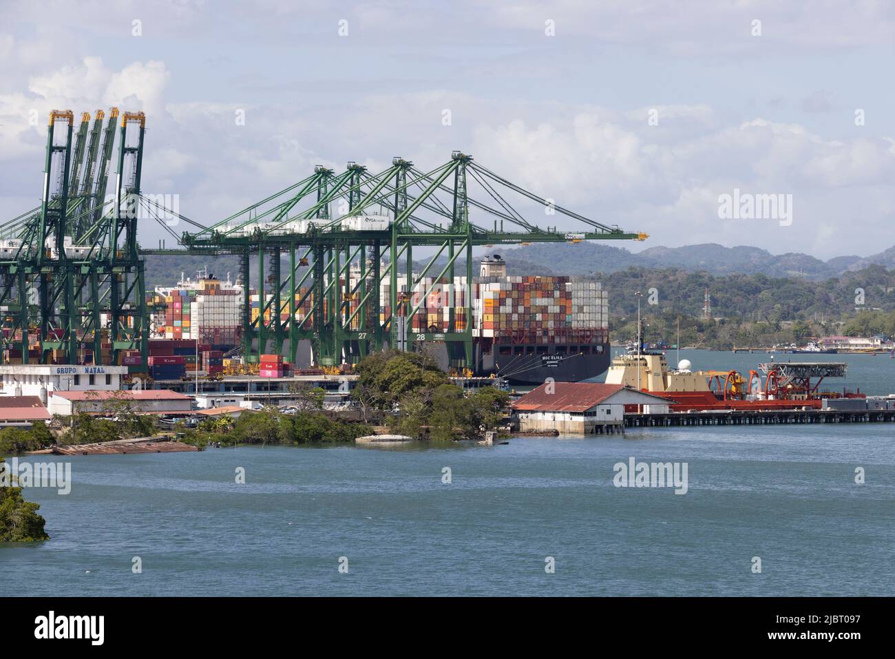 Panama, Panama City, Panama Canal, container ship moored at the PSA ...