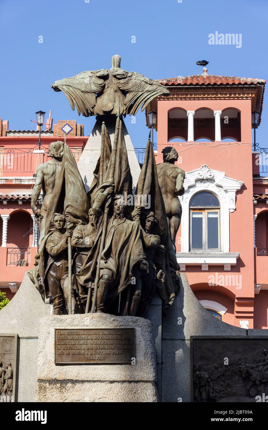 Panama, Panama City, statue in the Simon Bolivar Square in thethe ...