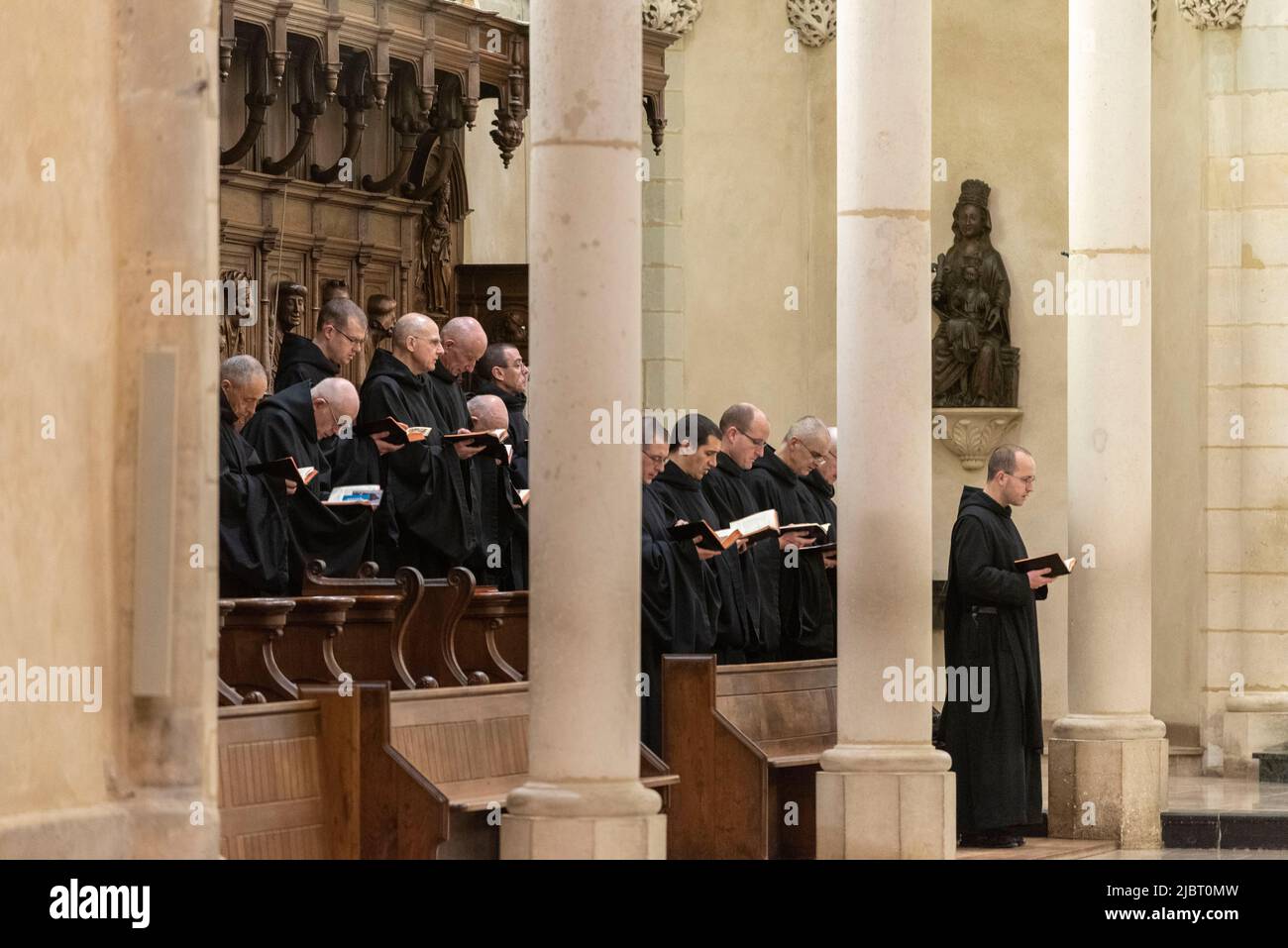 France, Sarthe, Solesmes, Abbey of Solesmes, prayer of Lauds Stock ...