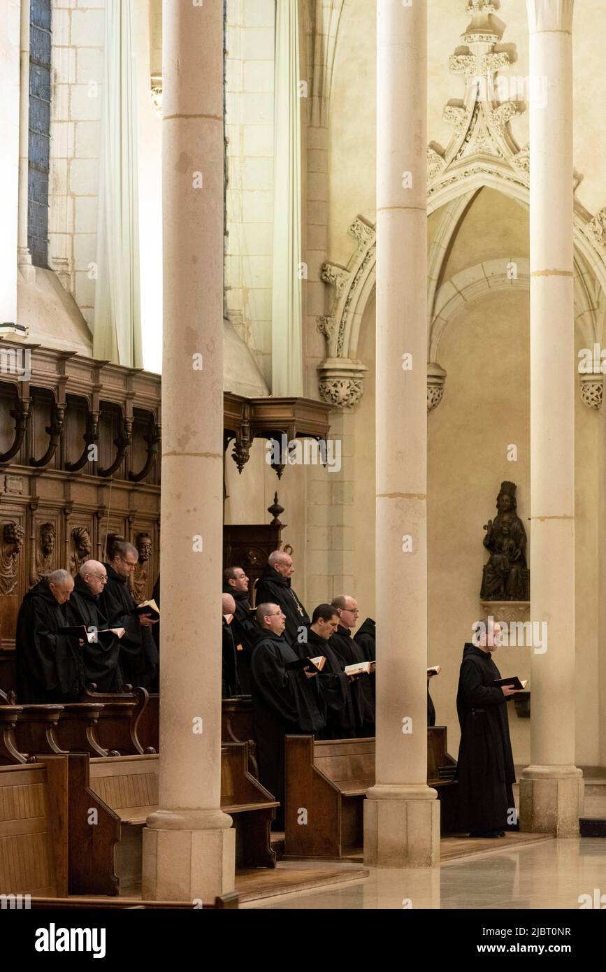 France, Sarthe, Solesmes, Abbey of Solesmes, prayer of Lauds Stock ...