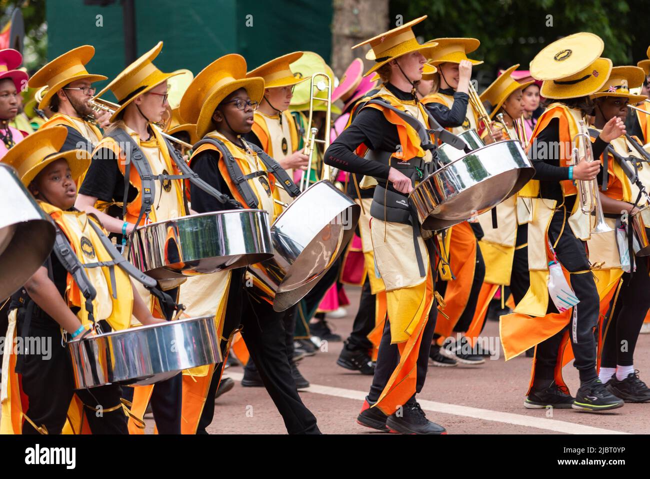 Marching band playing at the Queen's Platinum Jubilee Pageant parade in ...