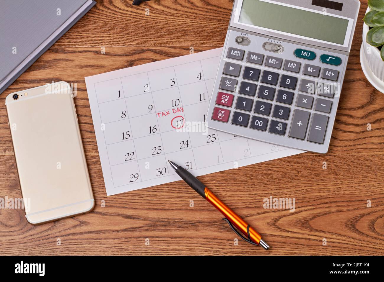 Business accauntant workplace top view flat lay. Calculator with oen ...