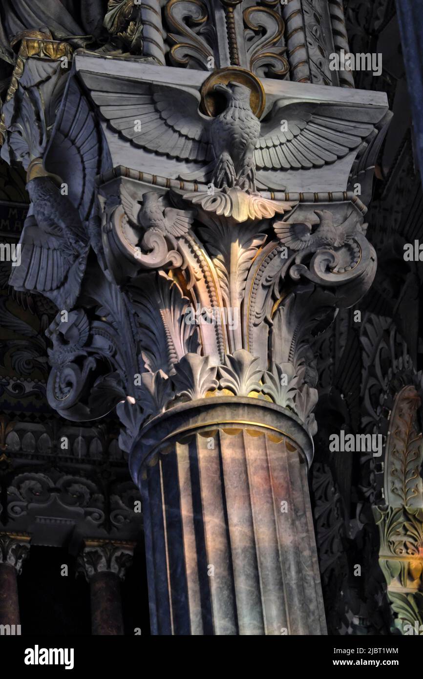 France, Rhone, Lyon, Notre Dame de Fourviere basilica, column Stock ...
