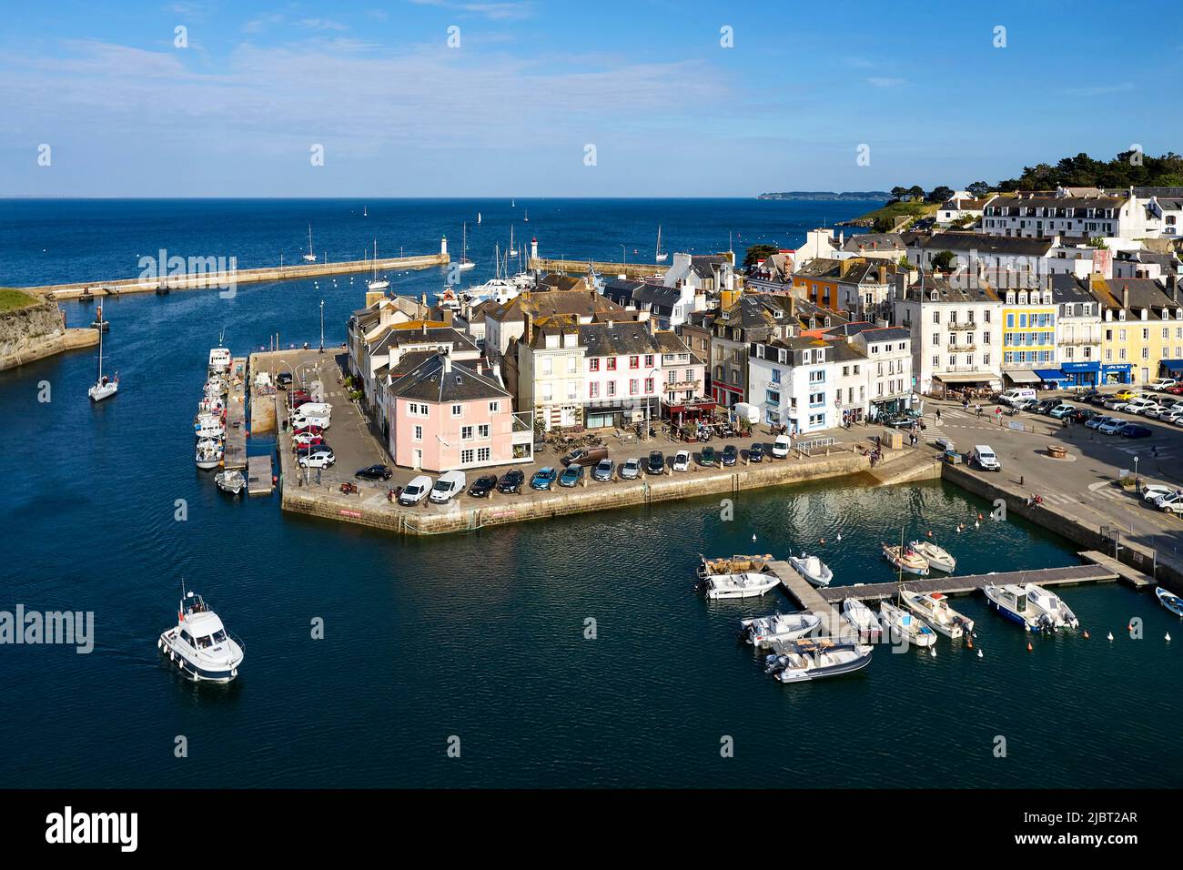 France, Morbihan, Belle Ile en mer, Le Palais, the harbour (aerial view ...