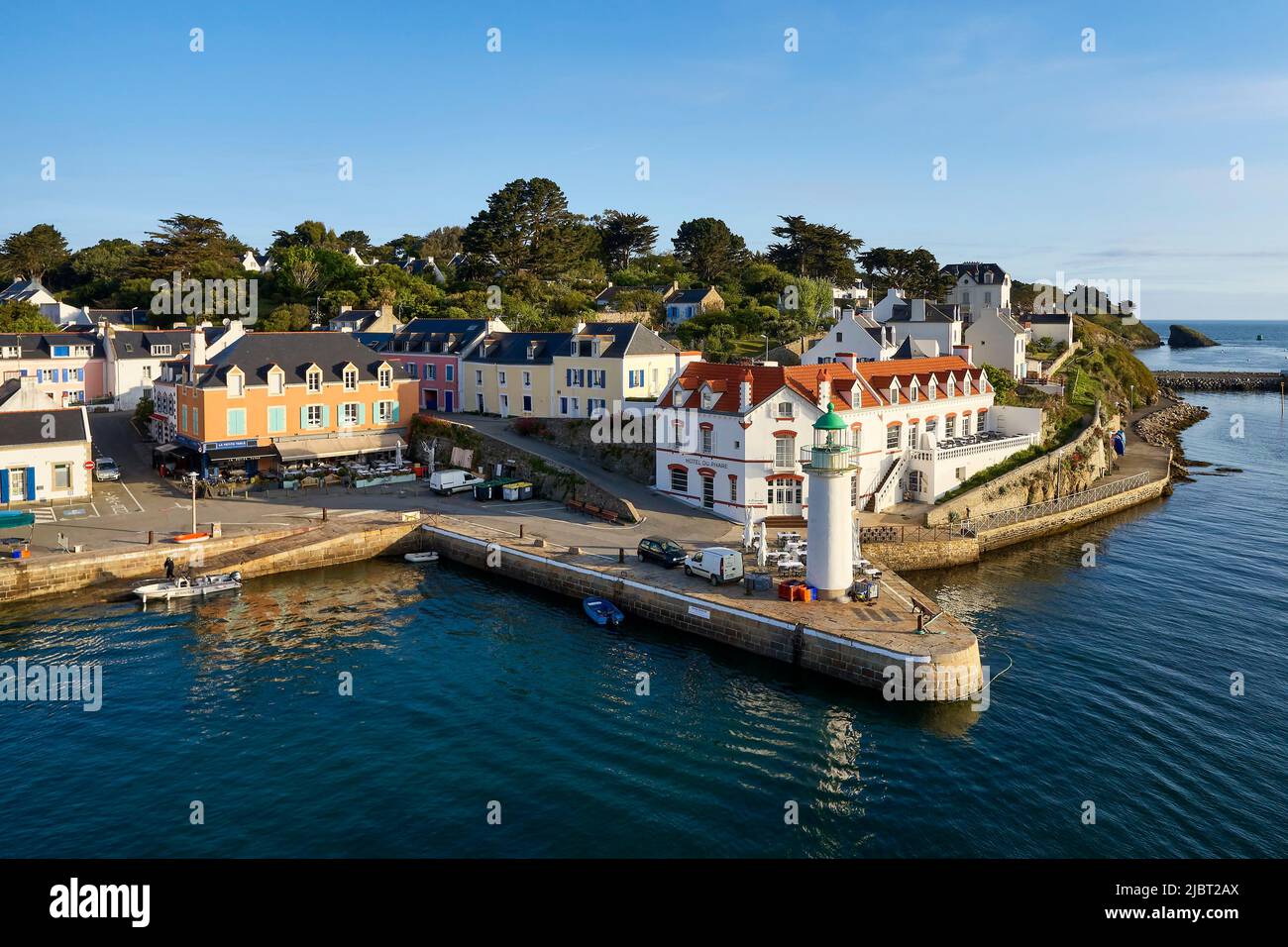 France, Morbihan, Belle Ile en mer, Sauzon, the harbour (aerial view ...