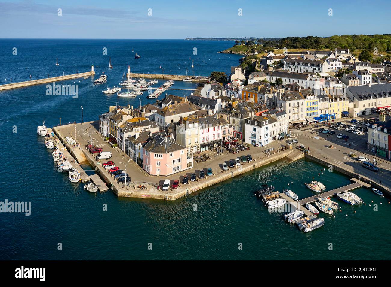 France, Morbihan, Belle Ile en mer, Le Palais, the harbour (aerial view ...