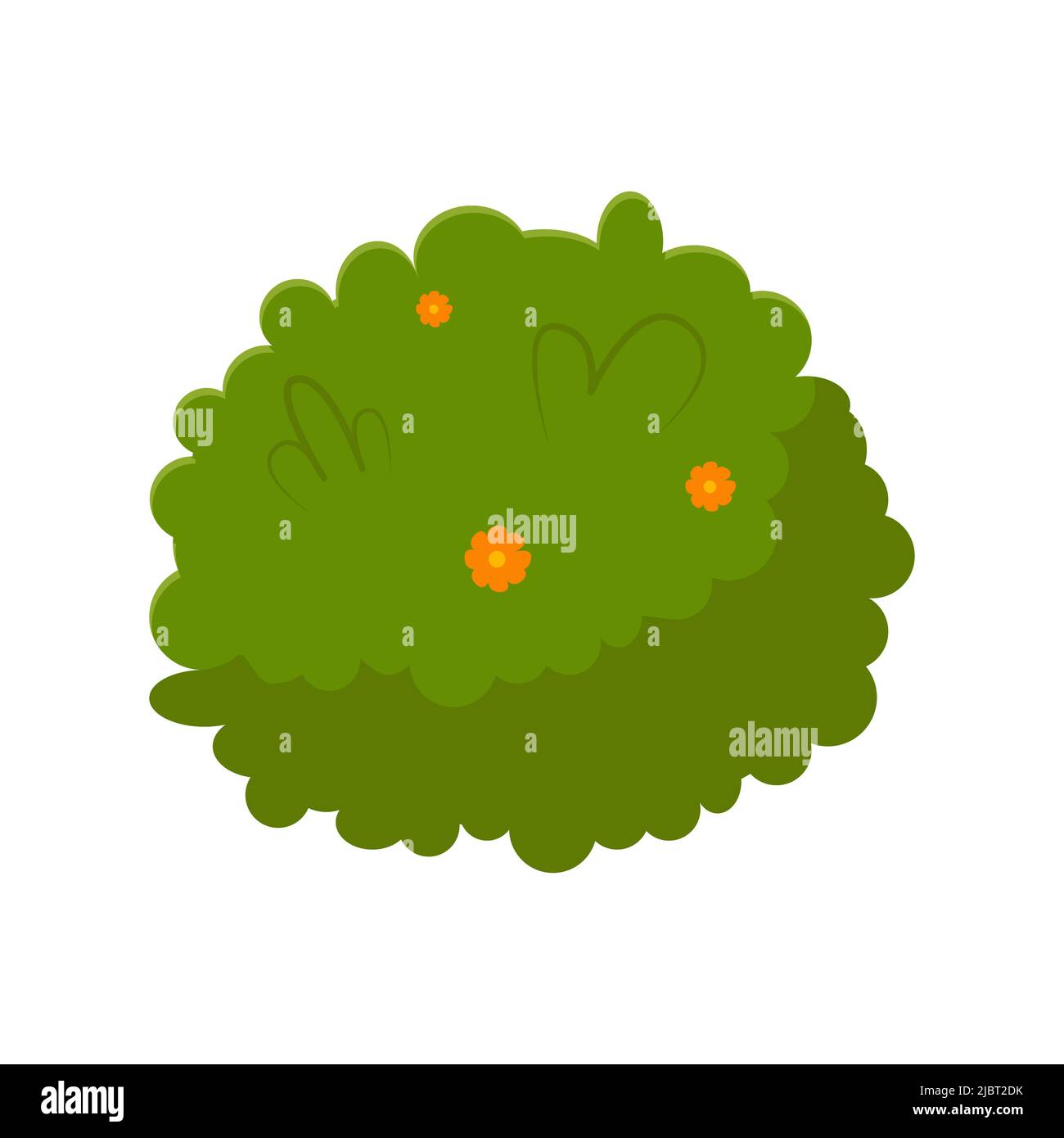Cartoon spring green bush isolated on white background. Flat vector ...