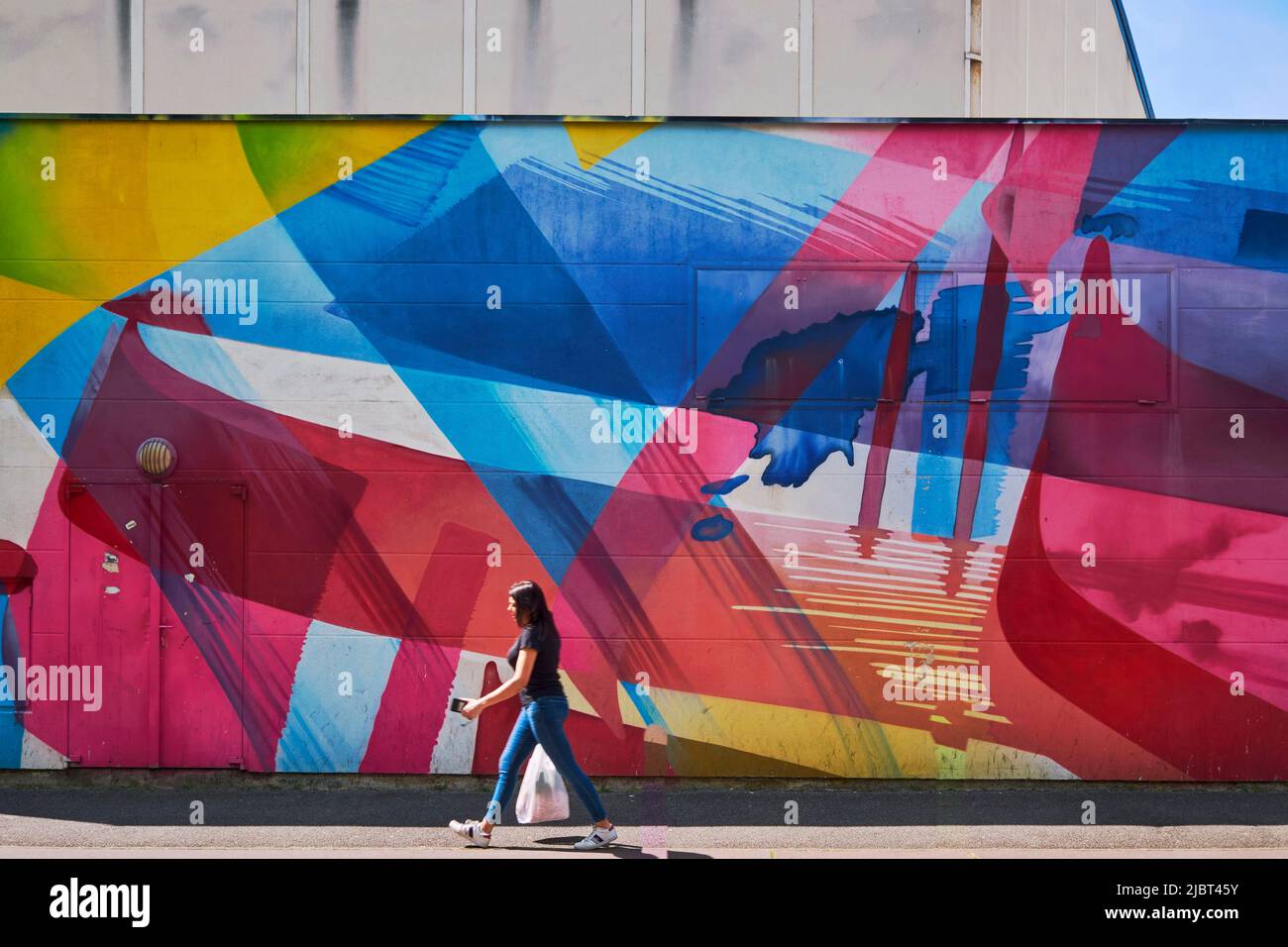 France, Val de Marne, Vitry sur Seine, the Jean Vilar Theater, abstract fresco by MadC Stock ...