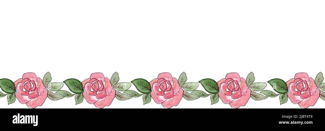 Watercolor border of roses. Horizontal border of flowers Stock Photo ...