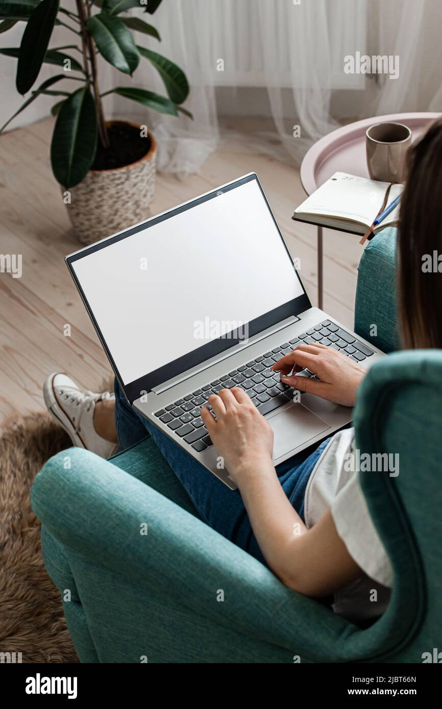 Person using laptop white screen hi-res stock photography and images - Alamy