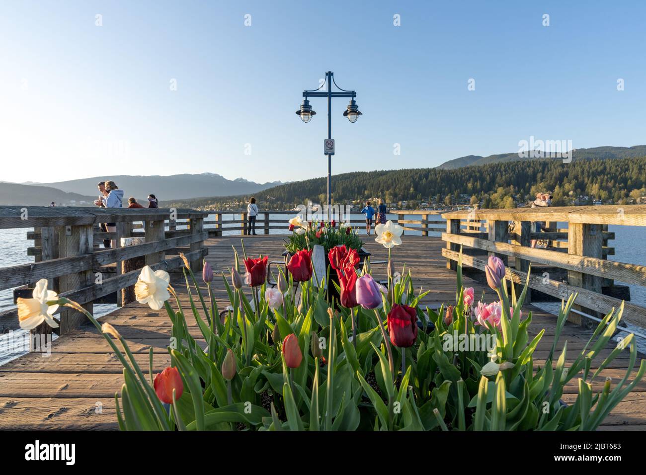 Rocky Point Park during sunset time. Long pier over the ocean. Port ...