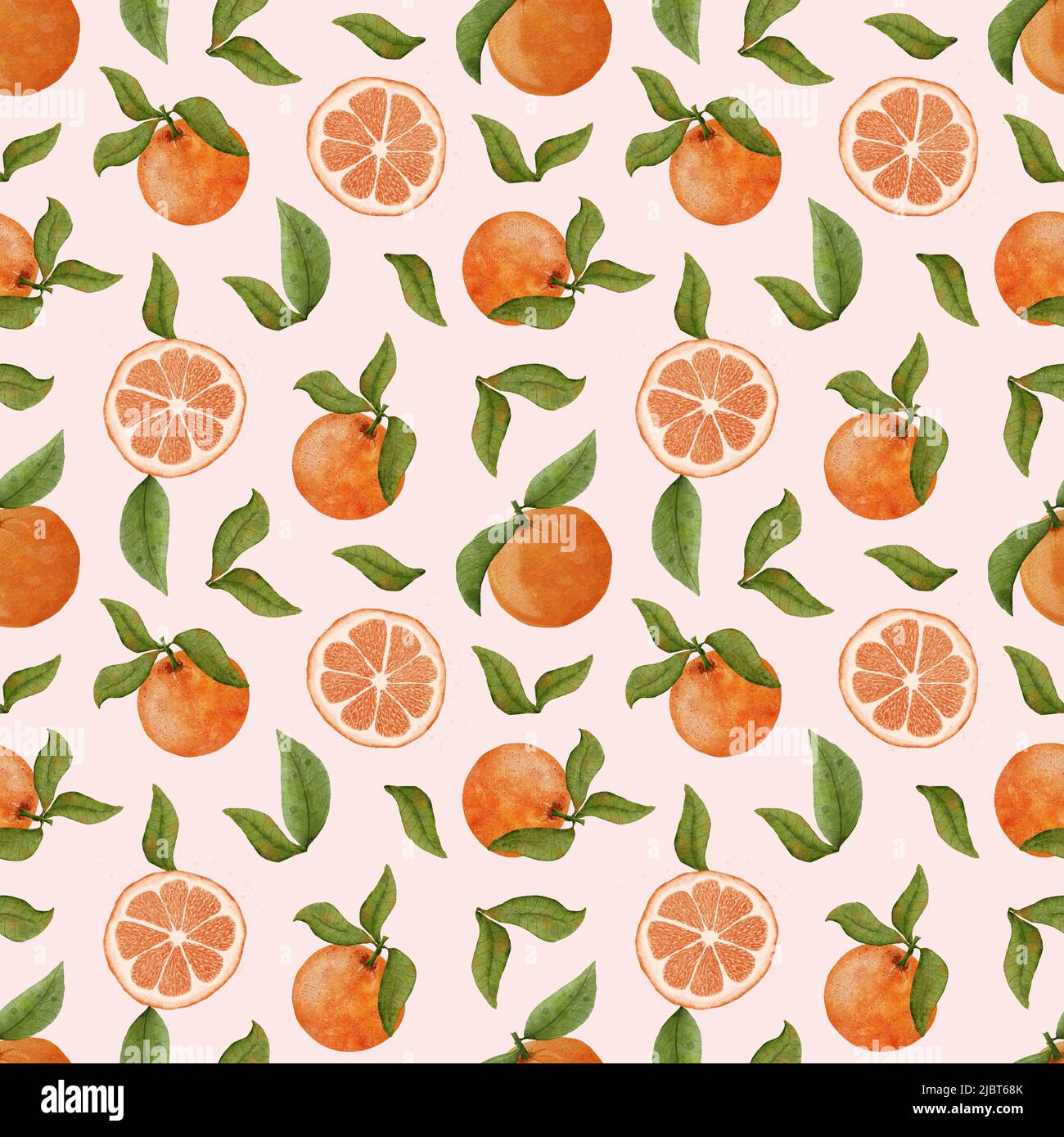 Watercolor seamless pattern with oranges and leaves. Citrus bright ...