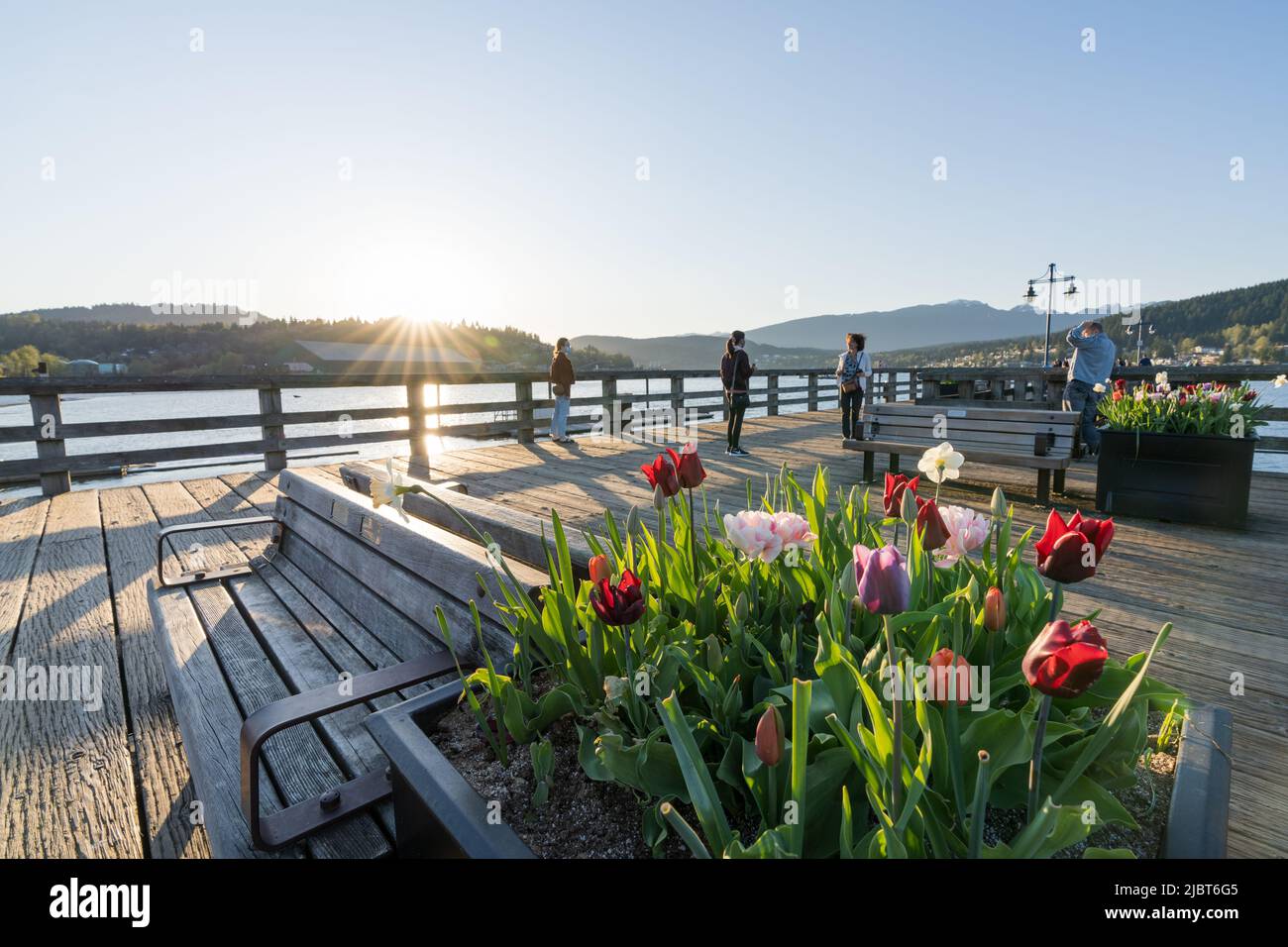 Rocky Point Park during sunset time. Long pier over the ocean. Port ...