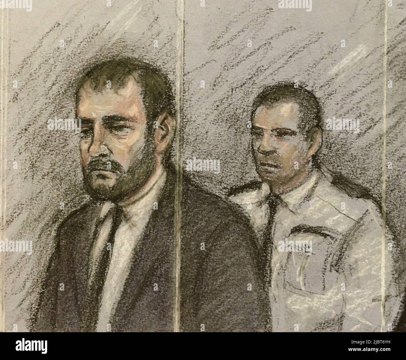 Court artist sketch by Elizabeth Cook of Collin Reeves, 34, in the dock ...