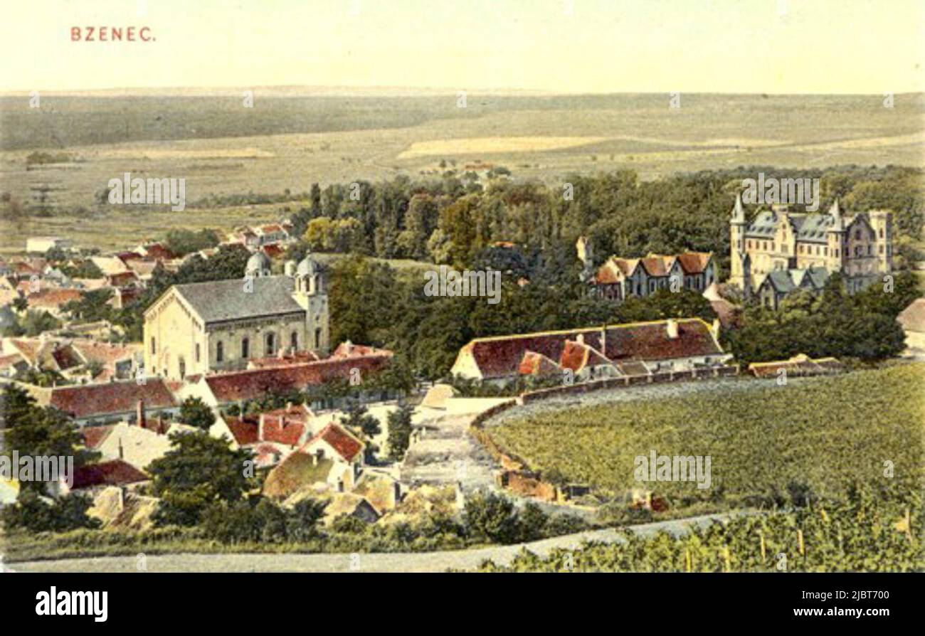 Bzenec with the synagogue on a historical postcard Stock Photo - Alamy