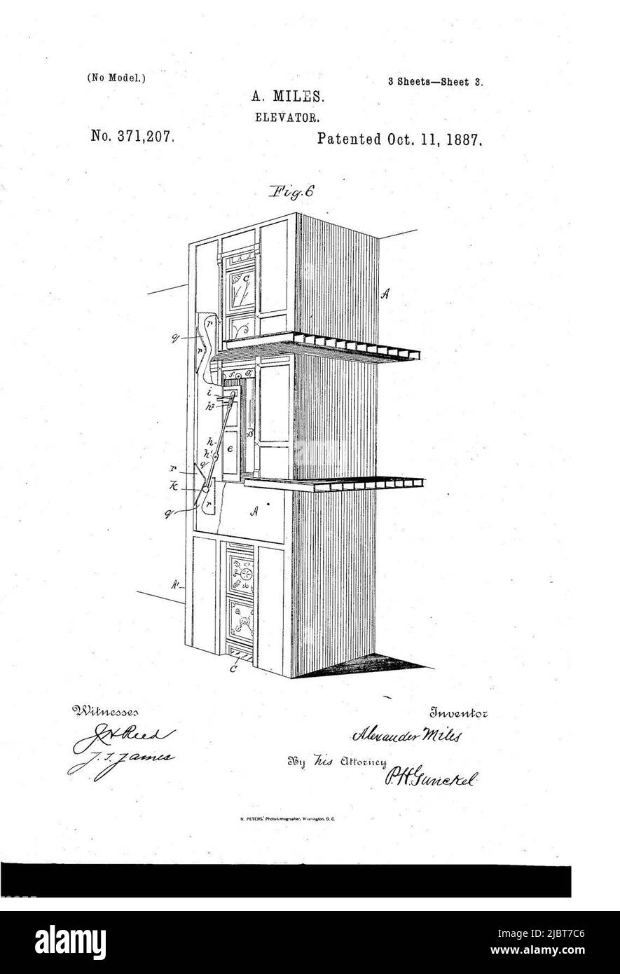 Alexander Miles' elevator patent diagram Stock Photo - Alamy