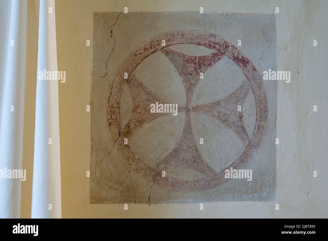 Early wall painted consecration cross, All Saints Church, Saxstead ...